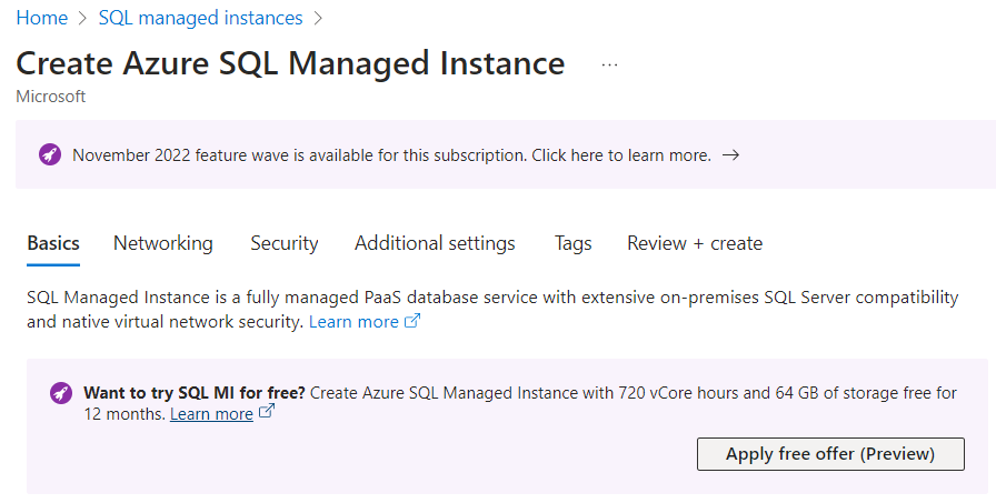 Azure SQL Managed Instance – Gratuita – AzureLab
